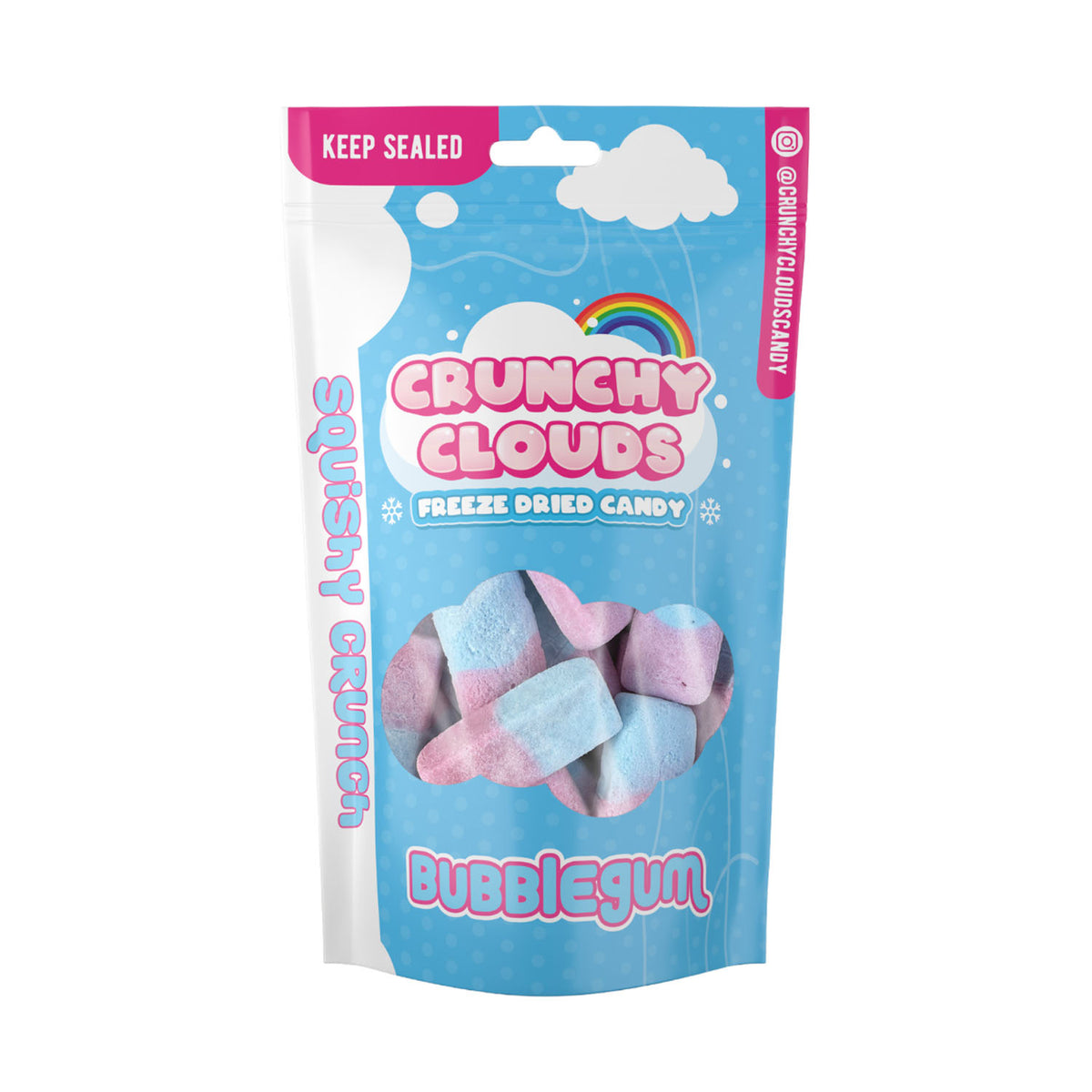 Crunchy Clouds Squishy Crunch Bubble-gum Freeze Dried Sweets Pouch 50g ...